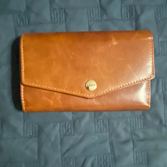 Lodis | Bags | Lodis Cognac Brown Leather Monica Large Flap Trifold ...